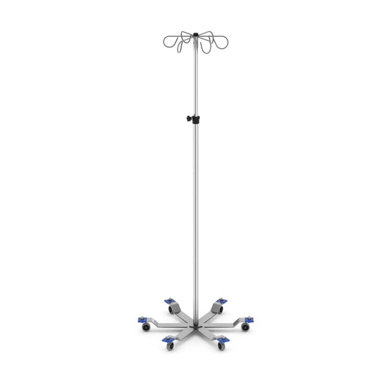 Stainless Steel Medical IV Stand - 68" to 108" Height, 4 or 6 Hooks